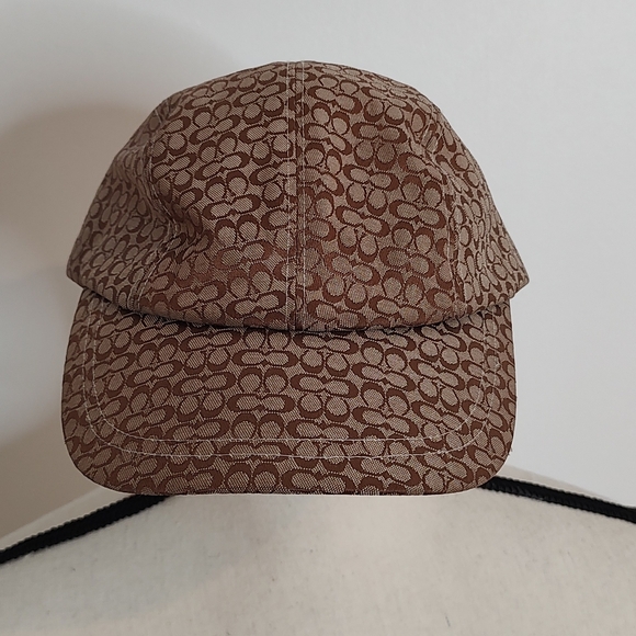 Coach | Accessories | Coach Jacquard Logo Ball Cap Hat Leather Brim ...